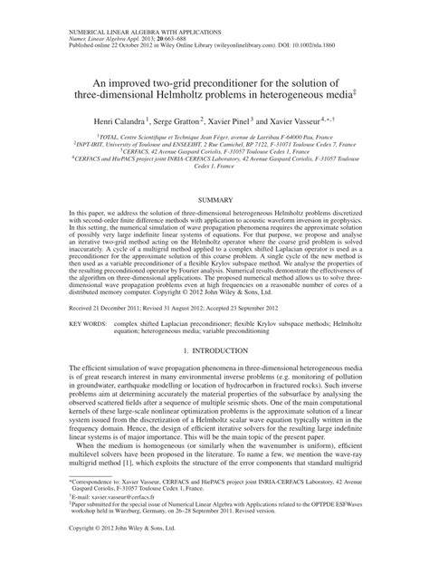 Pdf An Improved Two‐grid Preconditioner For The Solution Of Three