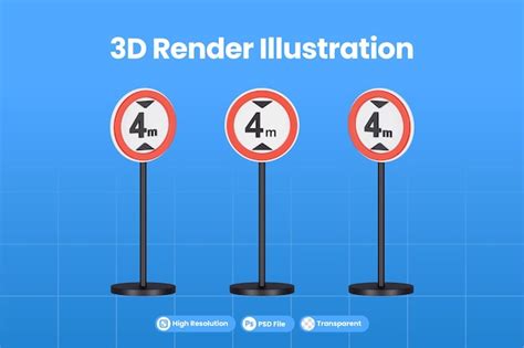 최대 높이 제한 4m 프리미엄 Psd의 3d 렌더링 교통 표지 프리미엄 Psd 파일