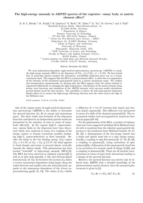 Pdf The High Energy Anomaly In Arpes Spectra Of The Cuprates Many