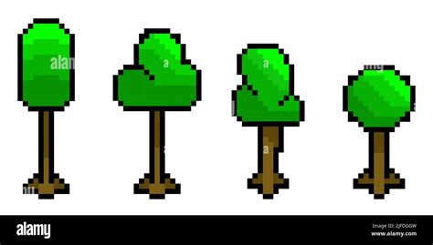 Pixelated Tree Icon Isolated Various Of Cute Trees Vector