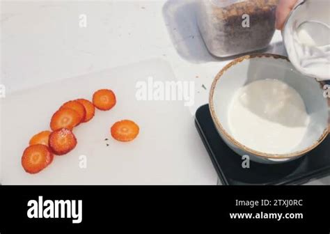 White Yogurt Layout Laying Yogurt In A Bowl Yogurt Level Surface