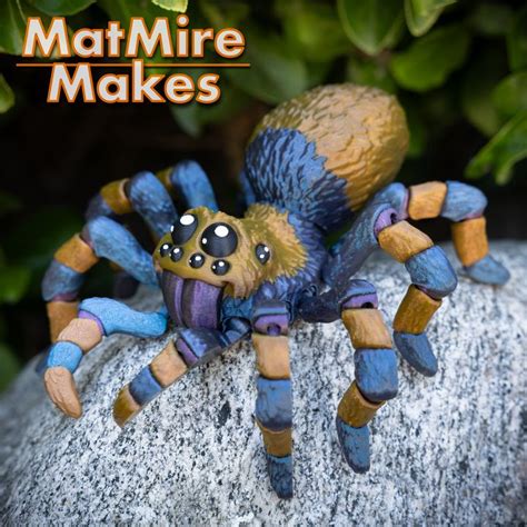 D Printable Tarantula Articulated Figure Snap Fit Assembly Cute Posable Flexi Spider By