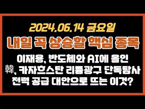 24 06 13 목 내일 핵심 테마 종목 삼성 반도체와 AI에 올인 카자흐스탄 리튬광구 단독탐사 전력공급 대안으로