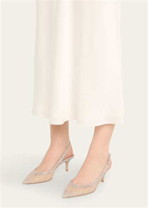 Gianvito Rossi Strass Organza Kitten Heel Slingback Pumps Bergdorf