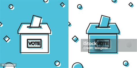 파란색과 흰색 배경에 격리 봉투 아이콘 블랙 투표 상자 또는 투표 함 임의 동적 셰이프 벡터 일러스트레이션 손에 대한 스톡 벡터