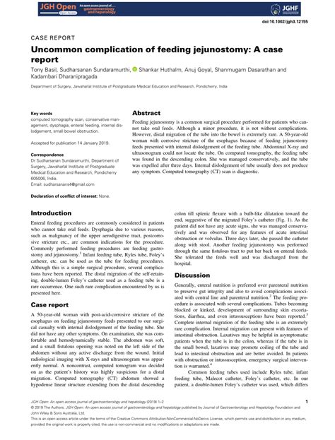 Pdf Uncommon Complication Of Feeding Jejunostomy A Case Report
