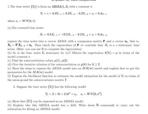 Solved 1the Time Series Y Is From An Arma1 2 With A