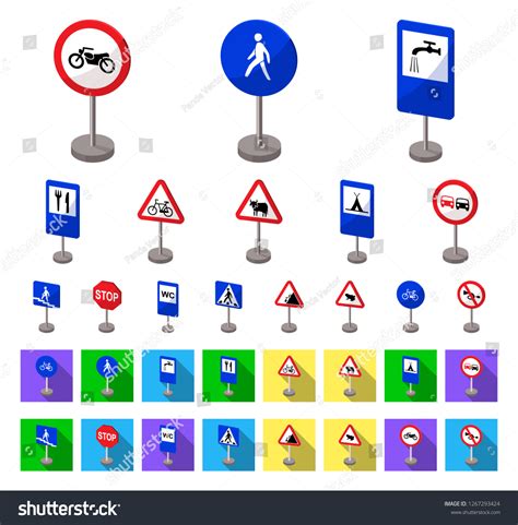 Different Types Road Signs Cartoonflat Icons Stock Vector Royalty Free