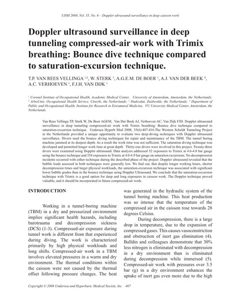 Pdf Doppler Ultrasound Surveillance In Deep Tunneling Compressed Air Work With Trimix