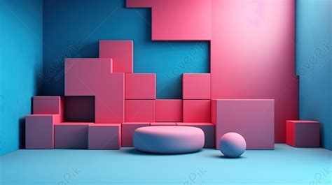 추상 3d 렌더링된 장면 벽 배경의 생생한 파란색과 분홍색 기하학적 모양 푸른 벽 배경 홍색 배경 사진관 배경 이미지 Hd 푸른 벽 홍색 사진관 배경 사진 무료