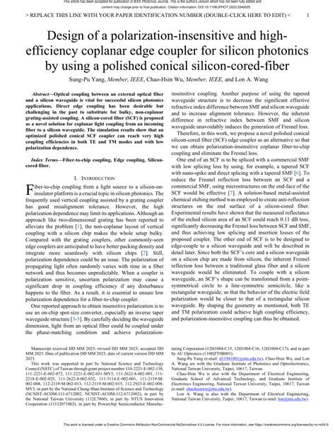 Pdf Design Of A Polarization Insensitive And Highefficiency Coplanar Edge Coupler For Silicon
