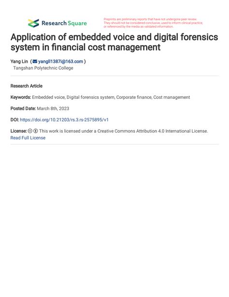 Pdf Application Of Embedded Voice And Digital Forensics System In Financial Cost Management