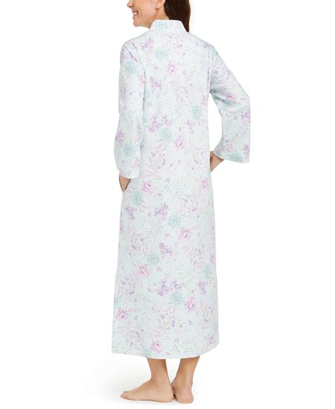 Miss Elaine Floral Print Quilted Zipper Robe Lavender Pink Floral