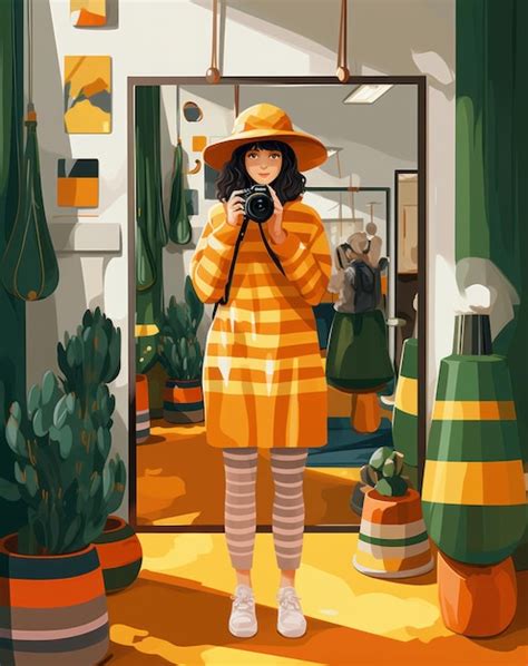 Premium Ai Image Cartoon Girl Taking A Selfie In The Mirror