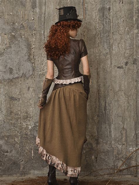 Brown Steampunk Open Bust Pu Leather Banded Collar Top