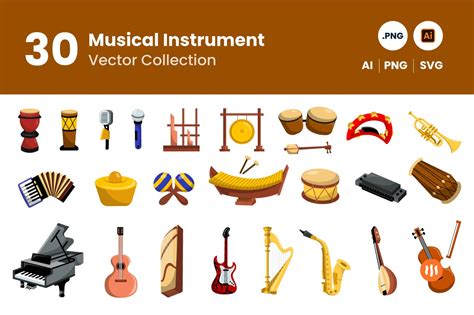 30 Musical Instrument Colored Git Aset
