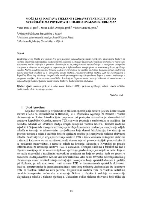 Pdf Može Li Se Nastava Tjelesne I Zdravstvene Kulture Na Sveučilištima Povezivati S