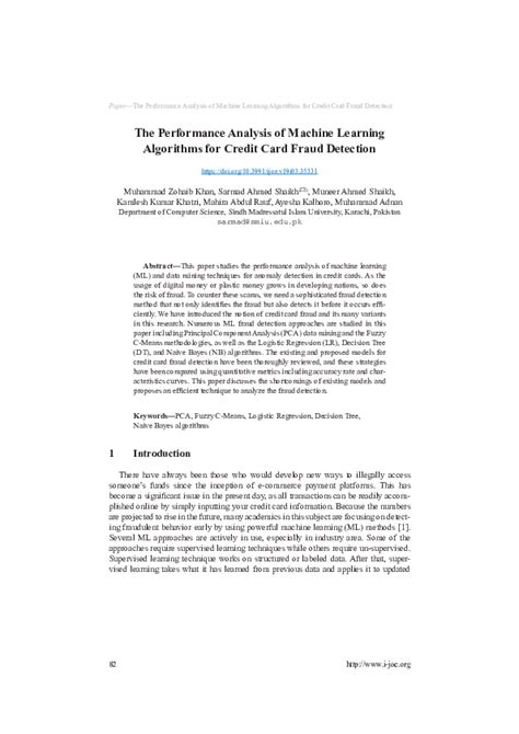 The Performance Analysis Of Machine Learning Algorithms For Credit Card