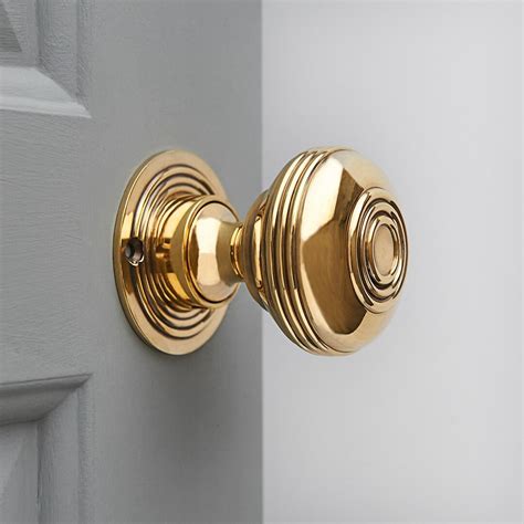 Regency Style Large Door Knobs Pair Polished Brass