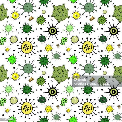 바이러스와 박테리아 낙서 녹색 패턴 원활한 배경 투명 한 배경에 미생물학 벡터 세균 성 세포 0명에 대한 스톡 벡터 아트 및 기타 이미지 Istock