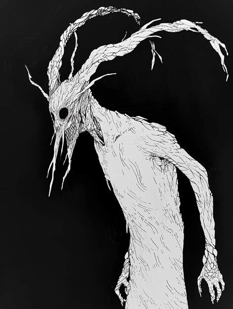 A Close Up Of A Drawing Of A Goat With Long Horns Premium Ai