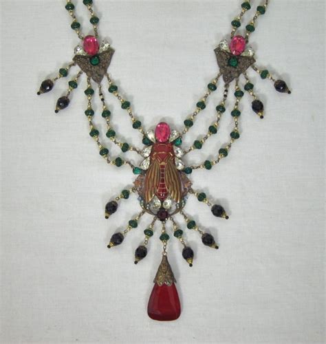 Art Nouveau Czech Glass And Rhinestones Bee Festoon Necklace Lg For