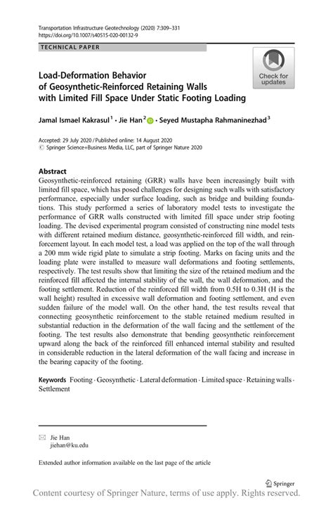 Load Deformation Behavior Of Geosynthetic Reinforced Retaining Walls With Limited Fill Space