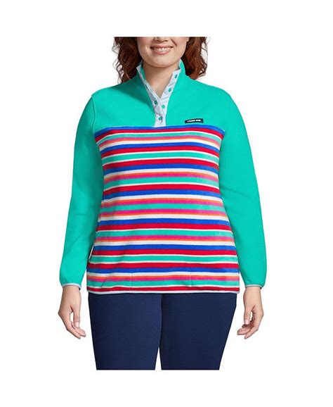 Lands End Plus Size Heritage Fleece Snap Neck Pullover Macys