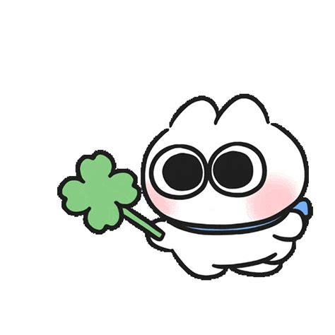 可爱卡通形象手持三叶草，萌萌的样子超治愈 可爱大眼兔子表情包表情包图片动图 求表情网 斗图从此不求人