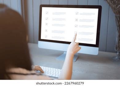 Woman Passing Online Exam Questionnaire Online Stock Photo 2267960279