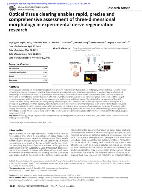 PDF Optical Tissue Clearing Enables Rapid Precise And Comprehensive Assessment Of Three