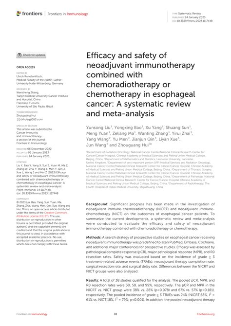 Pdf Efficacy And Safety Of Neoadjuvant Immunotherapy Combined With