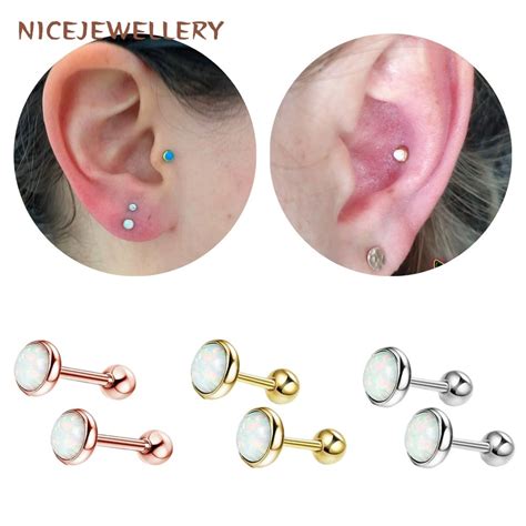 1 Pc White Opal Ear Stud Low Sensitivity Tragus Helix Piercing 12mm