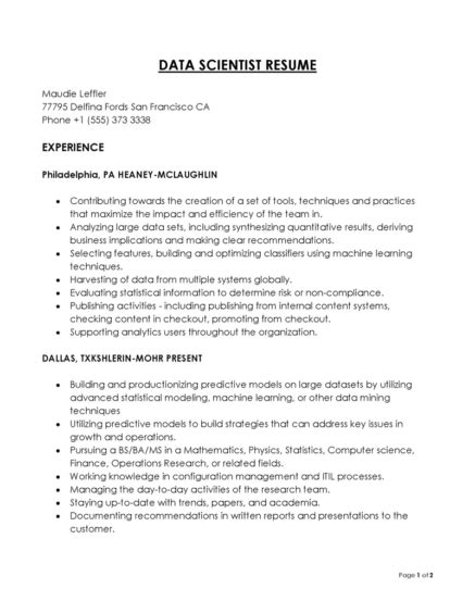 Best Data Scientist Resume Examples Formatting Guide