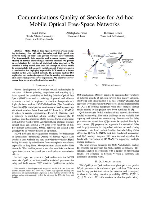 Pdf Communications Quality Of Service For Ad Hoc Mobile Optical Free Space Networks
