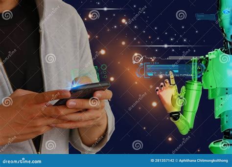 Human Using Smart Phone Chatting With Artificial Intelligence Algorithm