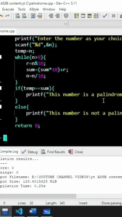 Palindrome Number Cheking With C Programming Coding Programming Palindromenumber
