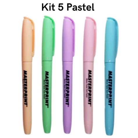 Kit 5 Canetas Marca Texto Tom Pastel Rosa Azul Rose Verde Lilas Grifa
