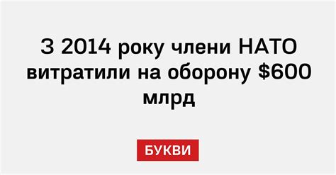 З 2014 року члени НАТО витратили на оборону 600 млрд Букви