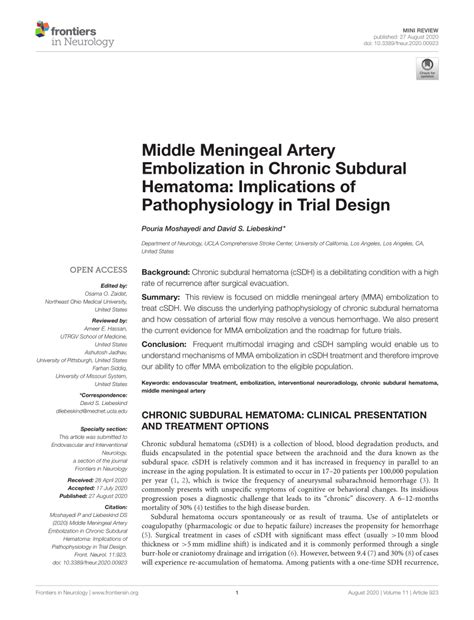 Pdf Middle Meningeal Artery Embolization In Chronic Subdural Hematoma
