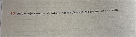 Solved 13 ﻿list The Major Classes Of Subphylum Vertebrata