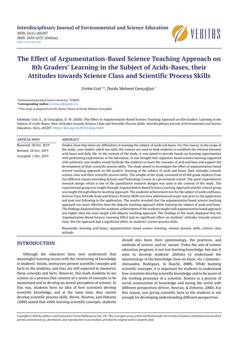 Pdf The Effect Of Argumentation Based Science Teaching Approach On 8th Graders Learning In