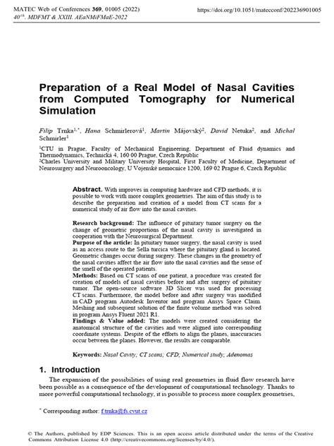 Preparation Of A Real Model Of Nasal Cavities From Computed Tomography For Numerical Simulation