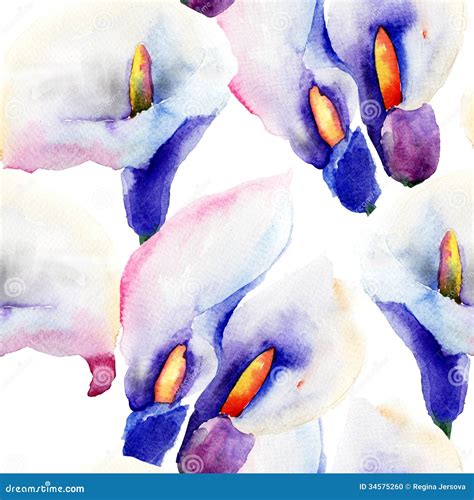 Seamless Pattern With Calla Lily Flowers Royalty Free Cartoon 34575260