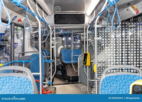 Salon Of The New City Bus Inside View Public Transport Interior Transportation Of Passengers