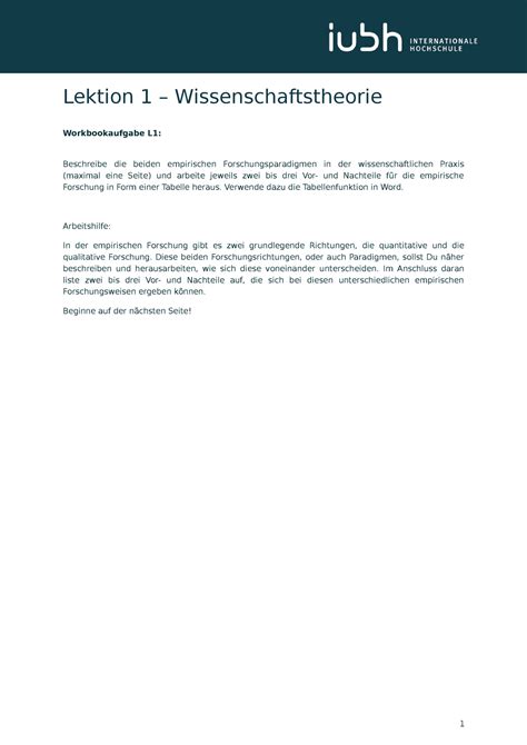 Workbook Einführung in das wissenschaftliche Arbeiten Lektion Wissenschaftstheorie Studocu