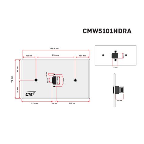 Cm Audio Video Inlet Outlet Plate With Hdmi Right Angel 1 Port แผ่นเพลท Hdmi แบบงอ 1 ช่อง