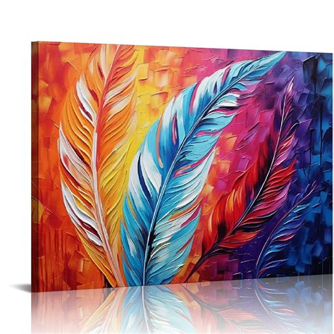Aristuring Feather Canvas Wall Art Colorful Feather Art Beautiful Bird