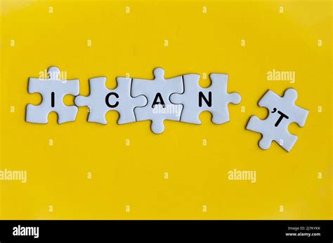 I Can T Text On Missing Jigsaw Puzzle On Yellow Cover Background Motivational Concept Stock