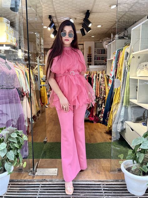Aremila Pink Frill Cordset With Crystal Belt Laglits